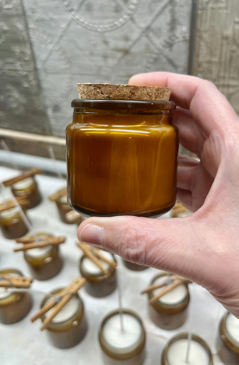 Sample Mini Glass Amber Candles with Cork Lid – Nume Natural Soap